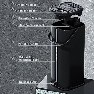 SWIFTIRON Stainless Steel Mop and Bucket with Wringer Set for Home, Hands-Free Flat Squeeze Mop with 4 Washable & Reusable Microfiber Mop Heads, Wet and Dry Use Mop with Long Handle（Black）