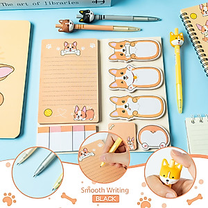 Xqumoi Corgi Sticky Note A5 Notebooks Pen Stationery Set - Corgi Self-Stick Notes Pads 2 Pack Spiral Notebooks Black Gel Ballpoint Pen Back to School Office Supplies Teacher Appreciation Gift with Box