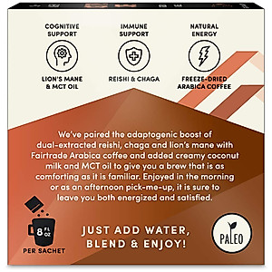 Sun Alchemy Cognitive Coffee with Organic MCT Oil, Fair-Trade Coffee, Lion’s Mane, Reishi & Chaga - 10 Sachets