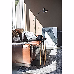 YAMAZAKI Home Metal and Wood Sliding Sofa C End Coffee Tray Laptop Desk, Modern Bedside Or Living Room Small Accent Table | Steel, One Size, Black