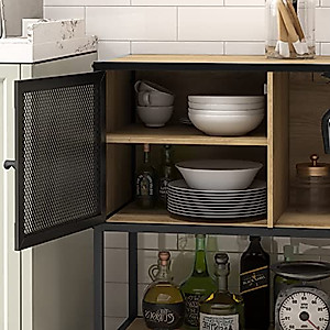 WiberWi Storage Cabinet Sideboard Coffee Bar Cabinet, Farmhouse Buffet Station with Glasses Rack, Credenza Cupboard ConsoleTable for Entryway Kitchen Dining Living Room, Brown