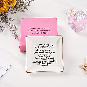 Spegiffu Christian Gifts for Women Faith Jewelry Dish with Bible Verse Prayers, Religious Gifts Scripture Gifts Spiritual Gifts for Women Men Friends Birthday - Every Second God He Loves You