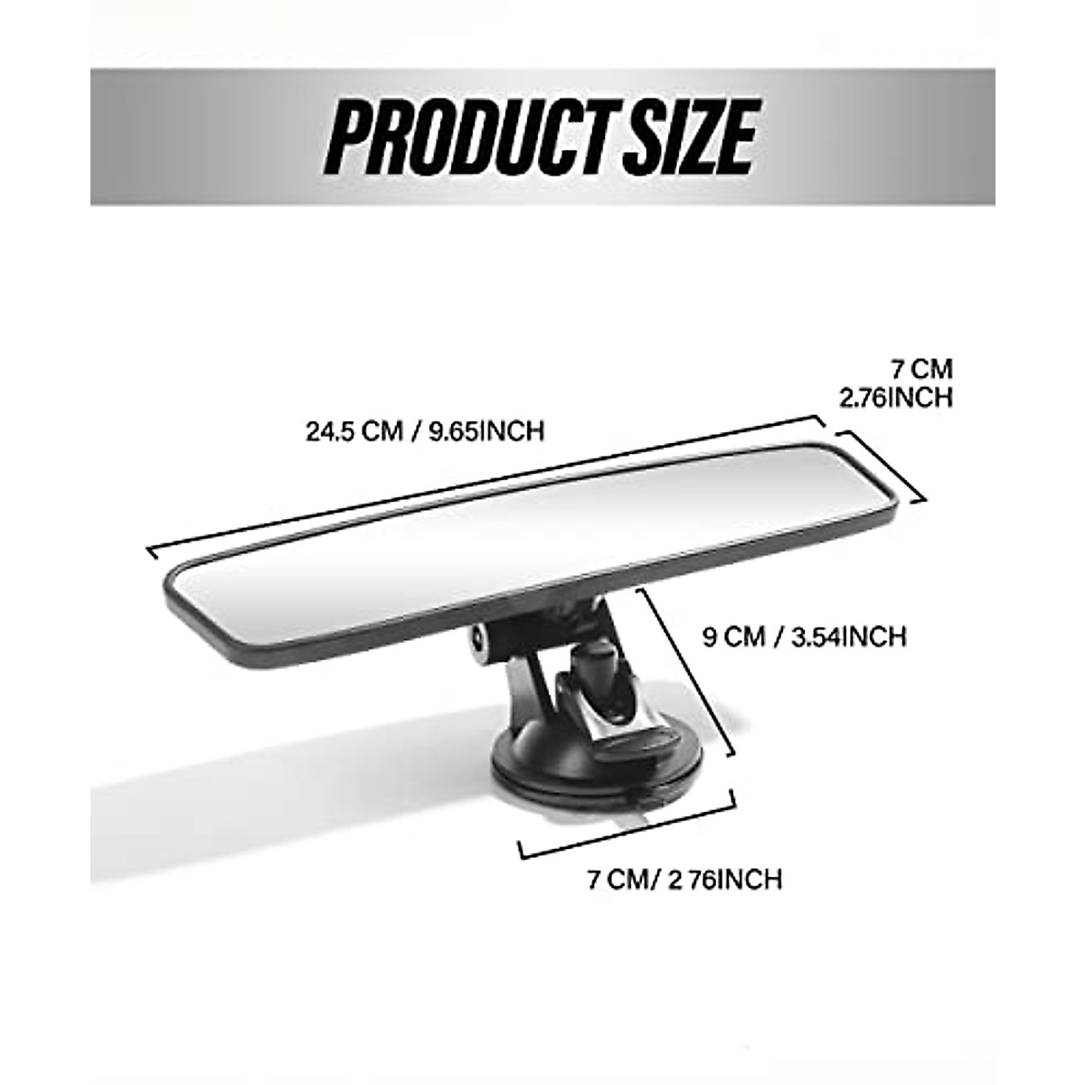 ESEWALAS Suction Cup Rear View Mirror,Anti-Glare HD Car Interior Rearview Mirror with Adjustable Suction Cup,Universal Thickened Inside Rearview Mirror, Car Mirror for RV Marine Auto (White)