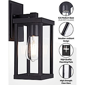 Eietonte Outdoor Wall Sconce, Exterior Wall Lantern Light Fixtures with Clear Glass Shade, Waterproof Wall Porch Lighting, Modern Anti-Rust E26 Socket Wall Mount Lamp for Garage Doorway, 2 Pack