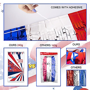 LOLStar 4th of July Decorations, Red White Blue 3 Pack America Star Tinsel Foil Fringe Curtains, Photo Booth Prop Streamer Backdrop for Independence Day, Memorial Day, Labor Day, Patriotic Party