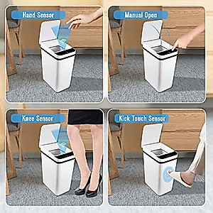 BIGEBAN Touchless Bathroom Trash Can with Lid, 2.5 Gallon Slim Smart Garbage Can, Automatic Motion Sensor Trash Can for Bathroom, Kitchen, Office, Bedroom, Living Room, Toilet (White)