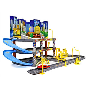 Kidplokio Ultimate Toy Car Garage Diecast Vehicle Playset with 4 Diecast Cars, Boys Ages 3+