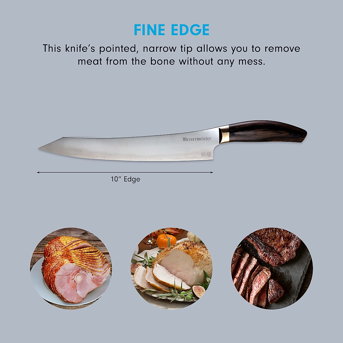 Messermeister Kawashima 10” Slicer Knife - SG2 Powdered Steel, Eco-Brass Bolster & Walnut Pakkawood Handle - Made in Seki, Japan