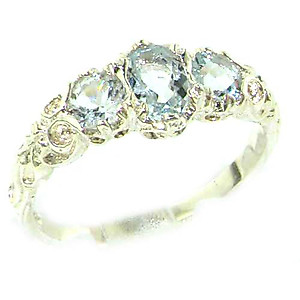LetsBuyGold 925 Sterling Silver Natural Aquamarine Womens Trilogy Ring - Size 4.75