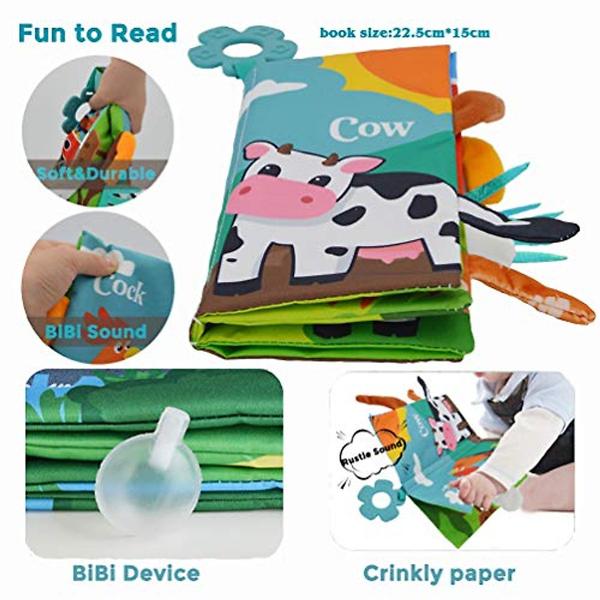 Baby Toy Wrist Rattle Foot Finder Socks with Soft Baby Book, Cotton and Plush Stuffed Infant Toys for Boy & Girl 0-3-6 Months, Present Gift for Newborn Infant Babies