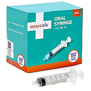 5ml Oral Syringes - 100 Pack – Luer Slip Tip, No Needle, Individually Blister Packed - Medicine Administration for Infants, Toddlers and Small Pets (No Cover)