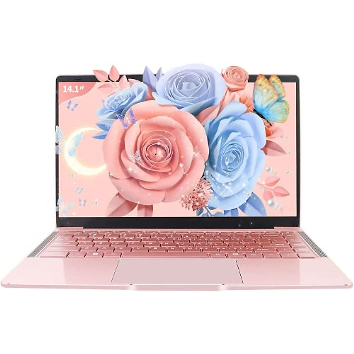 【Win 11 Pro/Office 2019】14" Laptop Narrow-Bezel FHD IPS 1920 x 1080 Display, 6G RAM,128GB SSD, Celeron J4105 CPU, Ultra-Thin and Portable, HDMI, 180 °Opening and Closing (6G+128GB SSD, Rose Gold)