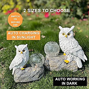 ARTCOS Garden Solar Lights Outdoor Decorative Pure White Owl Statue with Crackle Glass Globe LED Lights for Backyard, Lawn, Patio Decoration (Big)