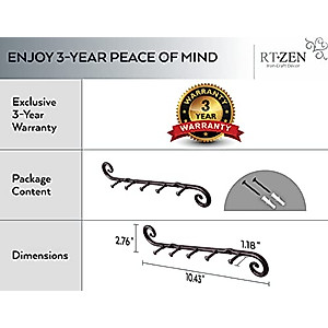RTZEN Farmhouse Small Key Holder for Wall - Handcrafted Swirl Decorative 5 Key Hooks for Home Entryway - Wrought Iron Black Wall Mount Key Rack Purse Coat and Leash Holder or Organizer (Classic)