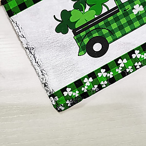 St.Patrick's Day Decorative Plaque, Chalkboard Slate Signs with Rope, Hanging Wall Sign for Porch/Entryway/Outdoor/Garden Home 5x8inch, Truck with Clover Green Plaid