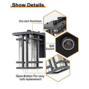 Retro Outdoor Wall Light Small Outside Wall Lamp with Clear Seeded Glass Shade 10"H Exterior Light Fixtures Wall Mount IP65 Waterproof Outdoor Porch House Lighting Exterior Wall Lantern E26,Black