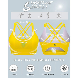 RUNNING GIRL Strappy Sports Bra for Women, Sexy Crisscross Back Medium Support Yoga Bra with Removable Cups (WX2354 Yellow, XL)
