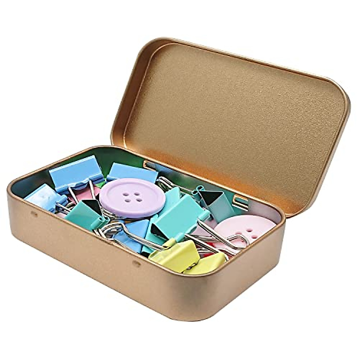 2 Pcs Metal Hinged Tin Box Container Mini Portable Small Storage Container Kit with Lid for Home Storage 3.7 x 2.3 x 0.8 Inch, Gold