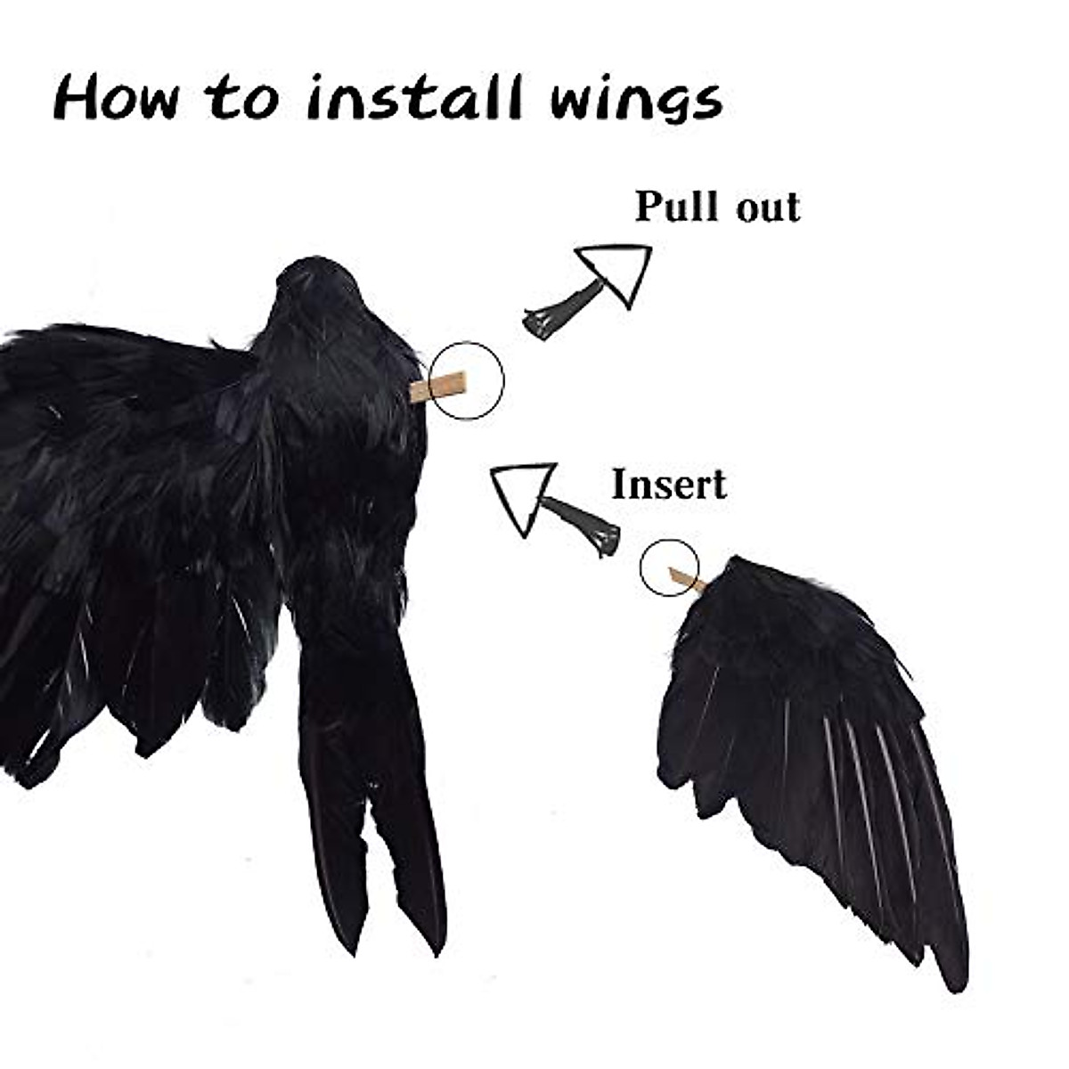 2-Pack Realistic Crows Lifesize Extra Large Handmade Black Feathered Crow for Halloween Decorations Birds, L (13 inch+12 inch)