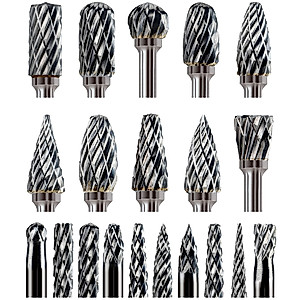 Sworker 20 Pcs 1/8" Shank Carbide Burr Bits Compatible with Dremel Bits Metal Grinding Bits Wood Stone Carving Cutting Engraving Grinder Kit Attachment Rotary Tool Accessories Set Harder than Diamond