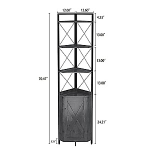 IRCPEN 5-Tier Standing Corner Shelf,70.5" Tall Ladder Corner Storage Cabinet with Doors,Rustic Display Rack Multipurpose Bookshelf Bookcase,Plant Stand for Living Room, Bedroom (12.6x18.9x70.47inches)