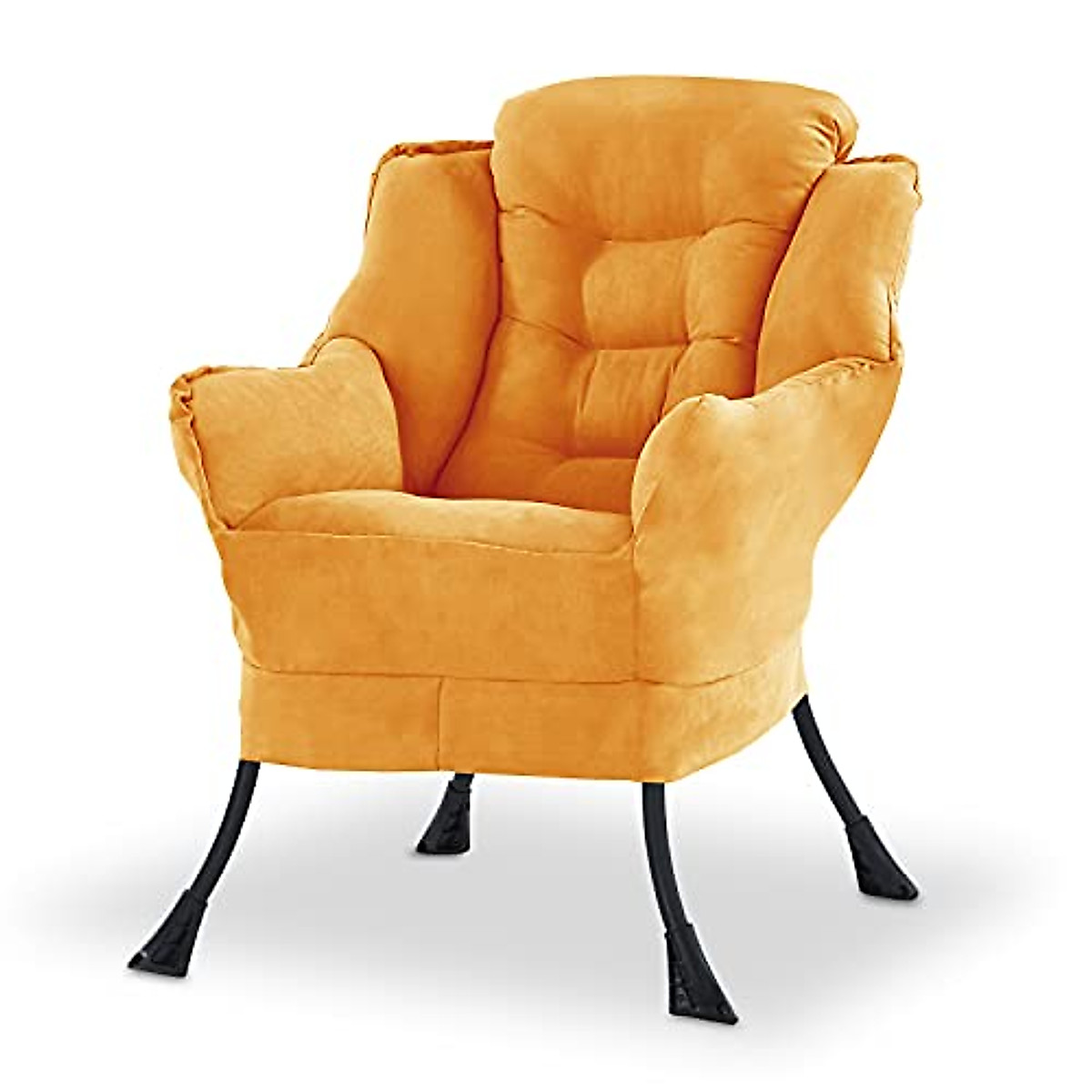 Fridtrip Upholstered Lazy Chair Accent Sofa Chair with Side Pocket Metal Legs and High-Density Foam Single Sofa Chair (Yellow)