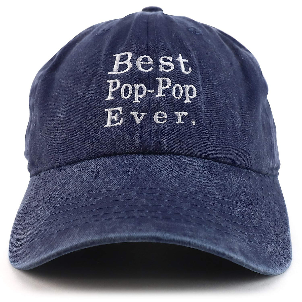 Trendy Apparel Shop Best Pop Pop Ever Embroidered Soft Fit Washed Cotton Baseball Cap - Navy