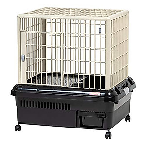IRIS USA Large Plastic Rolling Rabbit Cage with Top Access Lower Waste Compartment and Caster Wheels, Easy Assembly Movable Small Pet House for Small-Sized Pets Animals, Black/Off-White