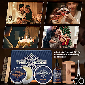THEMANCODE Beard Grooming Kit w/ Beard Wash Soap, Beard Oil, Beard Conditioner Balm, Beard Brush, Beard Comb, Beard Shaving Scissors, Beard Growth Beard Care Gifts for Men