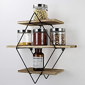 Befayoo Floating Shelves for Wall, Rustic Wood Geometric Style Decor Shelf for Bathroom Bedroom Living Room Kitchen Office (Diamond, Natural)