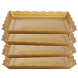 4 Pack Rectangular Plastic Trays, Heavyweight Disposable Serving Party Platters, (Gold)