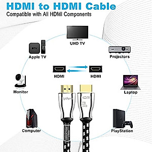 Toptrend 4K HDMI Cable 12ft, CL3 Rated 21Gpbs High Speed HDMI 2.0 Cable Supports 1080p, 3D, 2160p, 4K 60Hz UHD, HDR, 28AWG Braided HDMI Cord, Compatible with HDTV, Xbox, Blue-ray Player, PS3, PS4, PC
