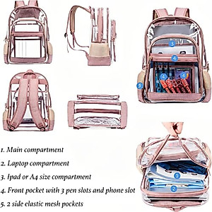 RRRWEI Clear Backpack Stadium Approved Heavy Duty Backpack Women School Bookbag Transparent Pvc For Men,Work,Security,Travel (BLACK WITH MAKE UP BAG)