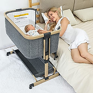 AMKE 3 in 1 Baby Bassinets,Bedside Sleeper for Baby,Baby Cradle with Storage Basket, Easy to Assemble Bassinet for Newborn/Infant, Adjustable Bedside Crib,Safe Portable Baby Bed,Travel Bag Included