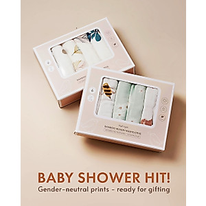 Nightingale Baby Washcloths, Organic Cotton Muslin with Rayon Made from Bamboo - Soft Burp Cloths for Newborn Sensitive Skin - 12x12 Face or Baby Towel - Bath Baby Essentials - 6 Pack (Feathers)