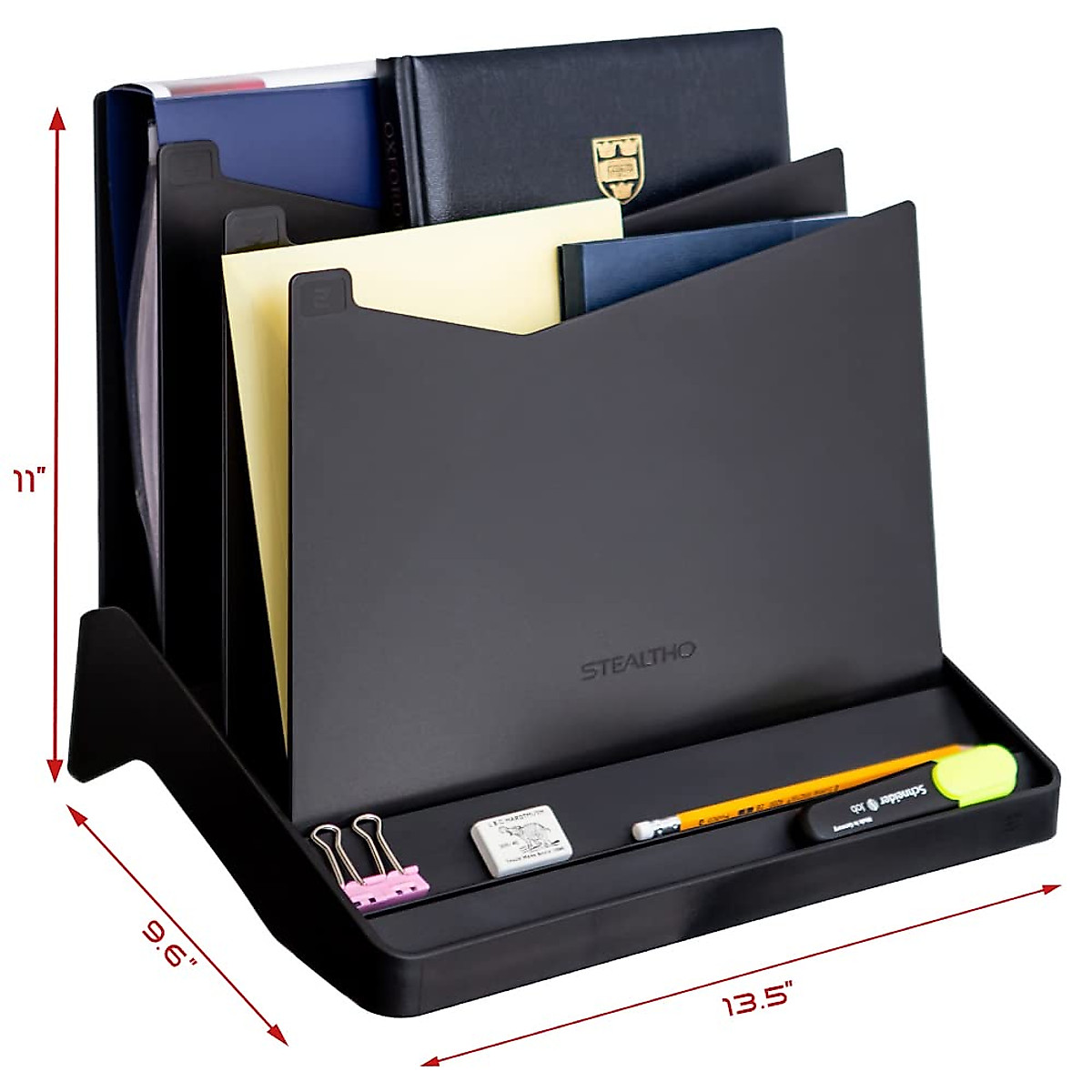 STEALTHO Desk or Wall File Organizer Patented - Hanging Magazine Holder - Desktop Folder Sorter with Boltless Assembling System - 5 Tray Sections - White