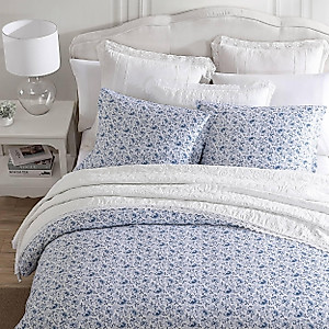 Laura Ashley - King Duvet Cover Set, Cotton Sateen Bedding with Matching Shams, Elegant & Silky-Smooth Home Decor (Lorelei Blue, King)