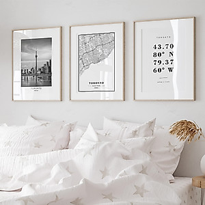 Dear Mapper Toronto Canada View Abstract Road Modern Map Art Minimalist Painting Black and White Canvas Line Art Print Poster Art Print Poster Home Decor (Set of 3 Unframed) (12x16inch)