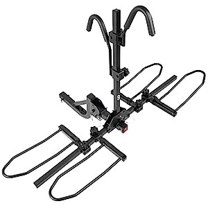 CyclingDeal 2" Hitch Mounted 2 Bike Rack - Max Tire Width up to 5"- Load up to 45 lbs Per Bike - Platform Style Carrier Rack for Fat Bikes - 20"- 29" MTBs & 700C Road Bikes