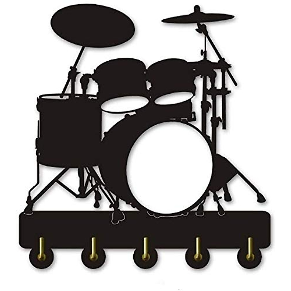 Musical Instrument Drum kit Key Hook Wall Door Clothes Coat Hat Hanger Key Holder with 5 Hooks Strong Adhesive Sticker Wood Hook,Drummer Gift,Brithday Gift.