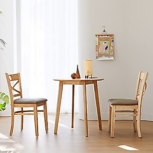 Livinia Heart X-Back Dining Chair Set of 2, Solid Malaysian Oak PU Leather Upholstered Cushion Seat Wooden Cross Back Side Chairs (Natural-Oak)