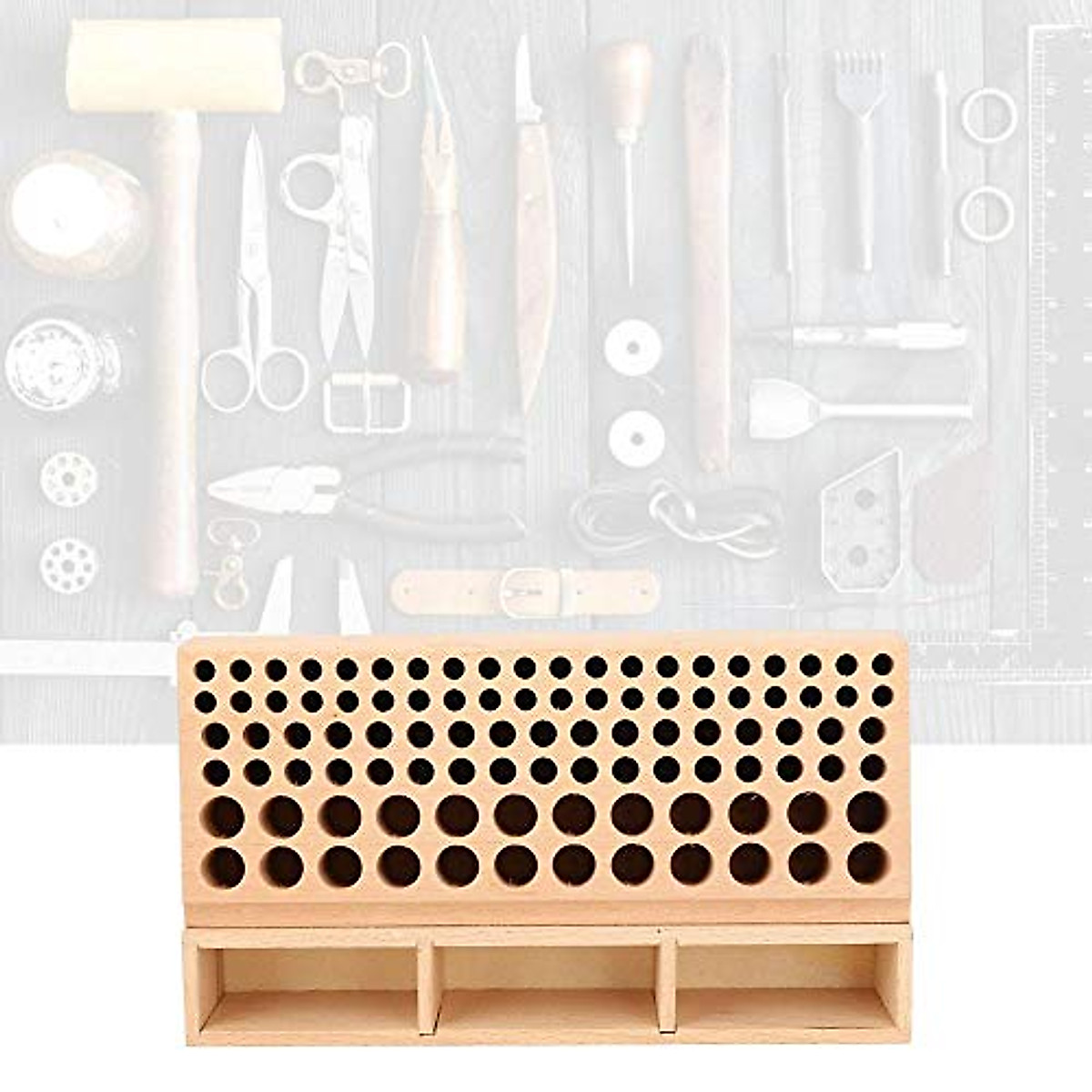 98 Holes Leather Craft Tool Holder Box, Leather Tool Holder Wooden Leather Craft Tool Holder for Leather Working Making Punch Tools Organizer Storage