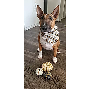 Fall Dog Bandana, Thanksgiving Dog Bandanas, Autumn Reversible Washable Plaid Triangle Bibs Scarf for Small Medium Large Pets Dogs Cats