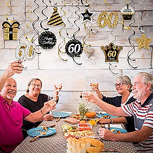 60th Birthday Party Decorations, 60th Birthday Party Hanging Swirls Ceiling Decorations Shiny Celebration 60 Hanging Swirls Decorations for 60 Years Old Party Supplies, 30 Count