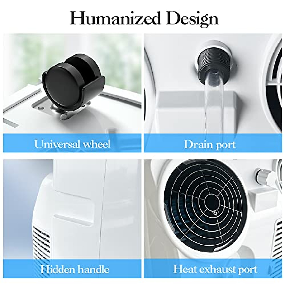 14000 BTU Portable Air Conditioners, Portable AC Unit with 90° Adjust Angle Powerful Cooling for Room Up to 500 Sq. Ft, 3 in 1 Air Conditioner, Dehumidifier & Fan Modes, with Remote, 24Hrs Timer, White