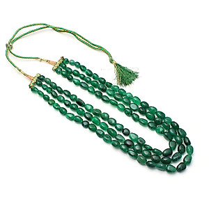 A&M GEMS & JEWELS A&M Natural Green Onyx Smooth Tumble Adjustable Rope Cord Handmade Beaded Gemstone's Necklace Beautiful Onyx Healing 3-Layer Necklace Jewelry
