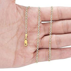 Nuragold 10k Yellow Gold 2.5mm Solid Mariner Anchor Link Chain Diamond Cut Two Tone Pave Pendant Necklace, Womens Mens Jewelry 16" 18" 20" 22" 24" 26"