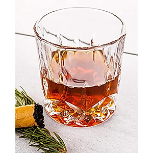 LEMONSODA Crystal Cut Old Fashioned Whiskey Glasses - 10oz Ultra-Clear Premium Lead-Free Crystal Glass Tumbler For Drinking Bourbon, Scotch, Cocktails (Set of 4)