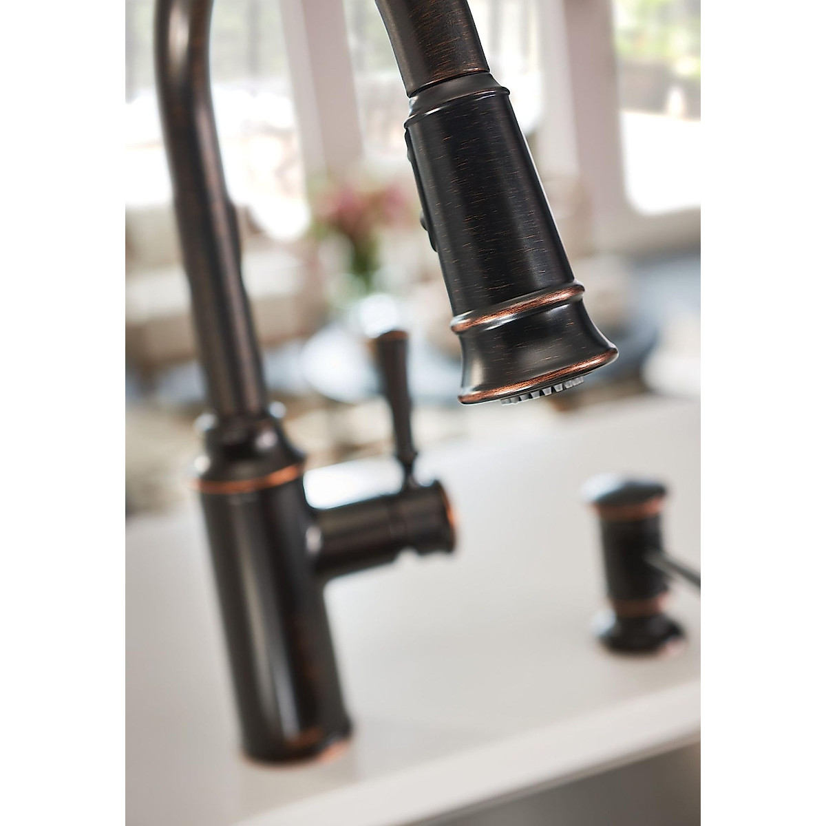 Moen 87731BRB Glenshire One-Handle High Arc Pulldown Kitchen Faucet, Mediterranean Bronze