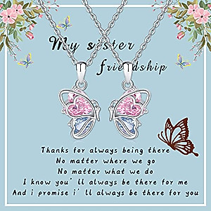 Best Friend Friendship Necklaces for 2 925 Sterling Silver Butterfly Matching Necklaces Bff Necklace 2 Gilr Gift Sister Necklaces Connect Together Long Distance